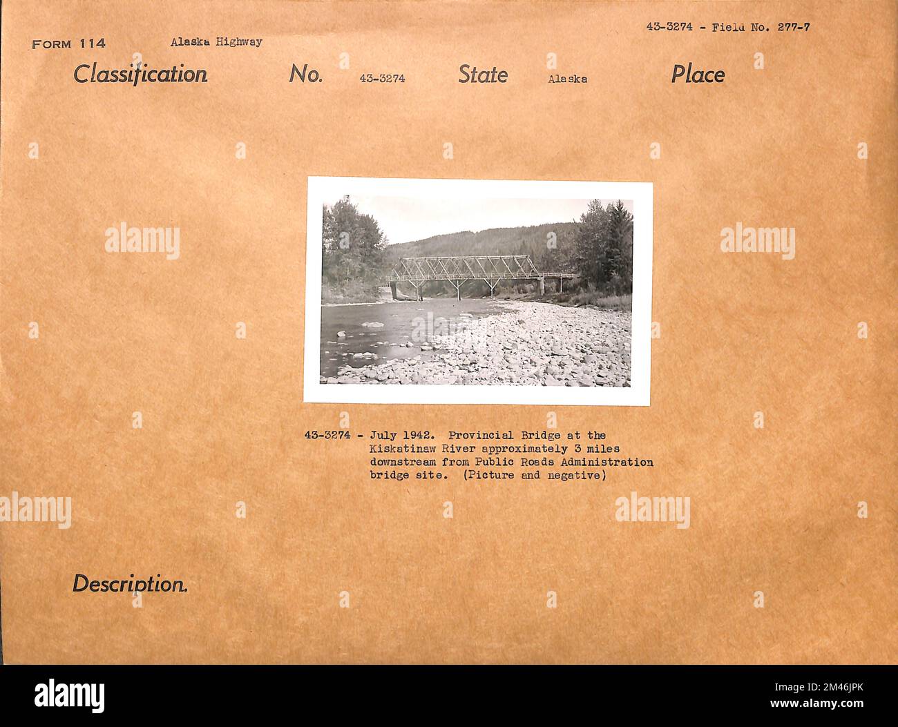 Provincial Bridge at the Kiskatinaw River. Original caption: Field No ...