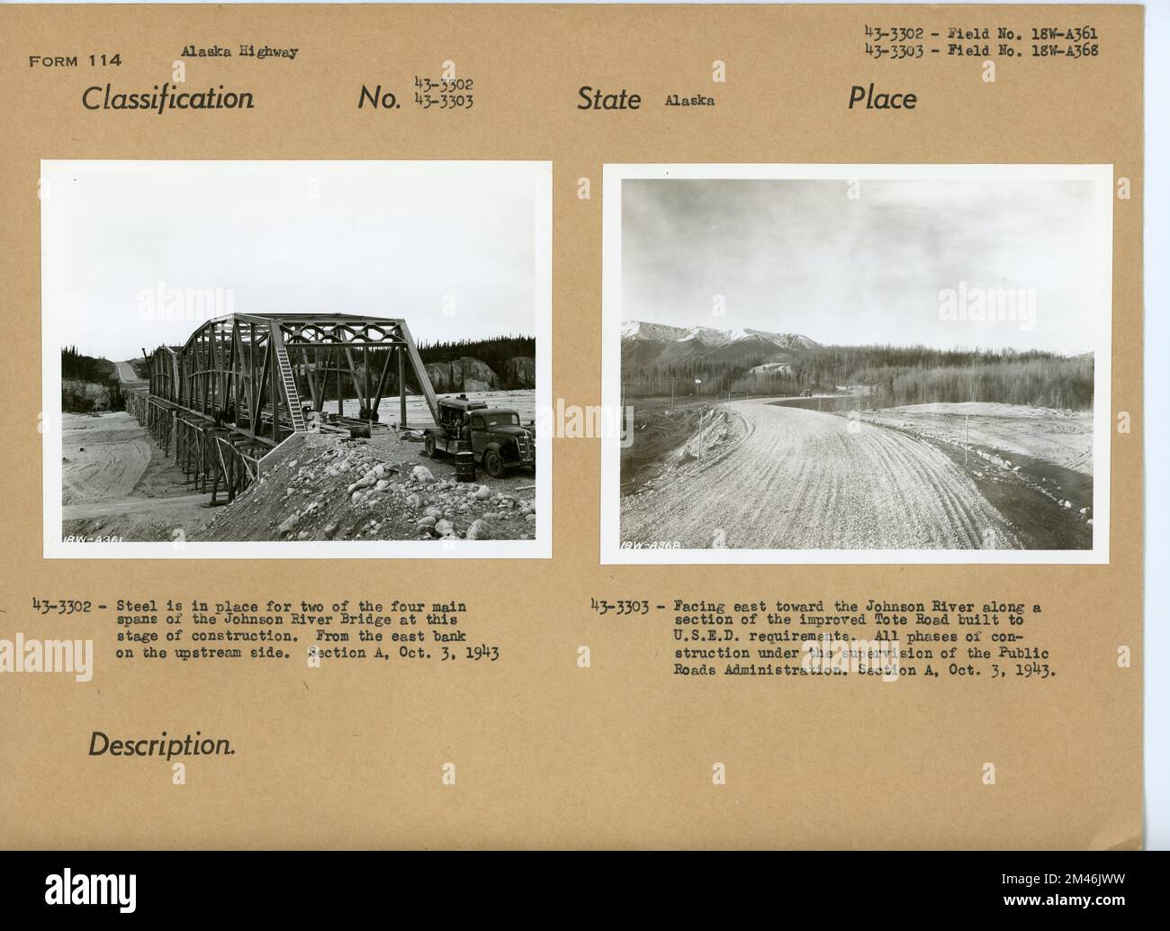 Johnson River Bridge from the east bank on the upstream side; Facing east toward the Johnson ...