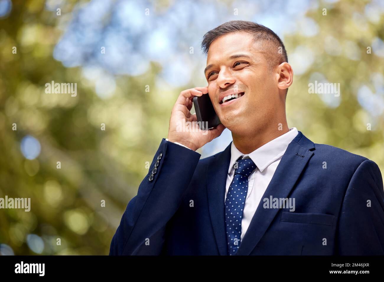Businessman, phone call and communication with conversation and ...