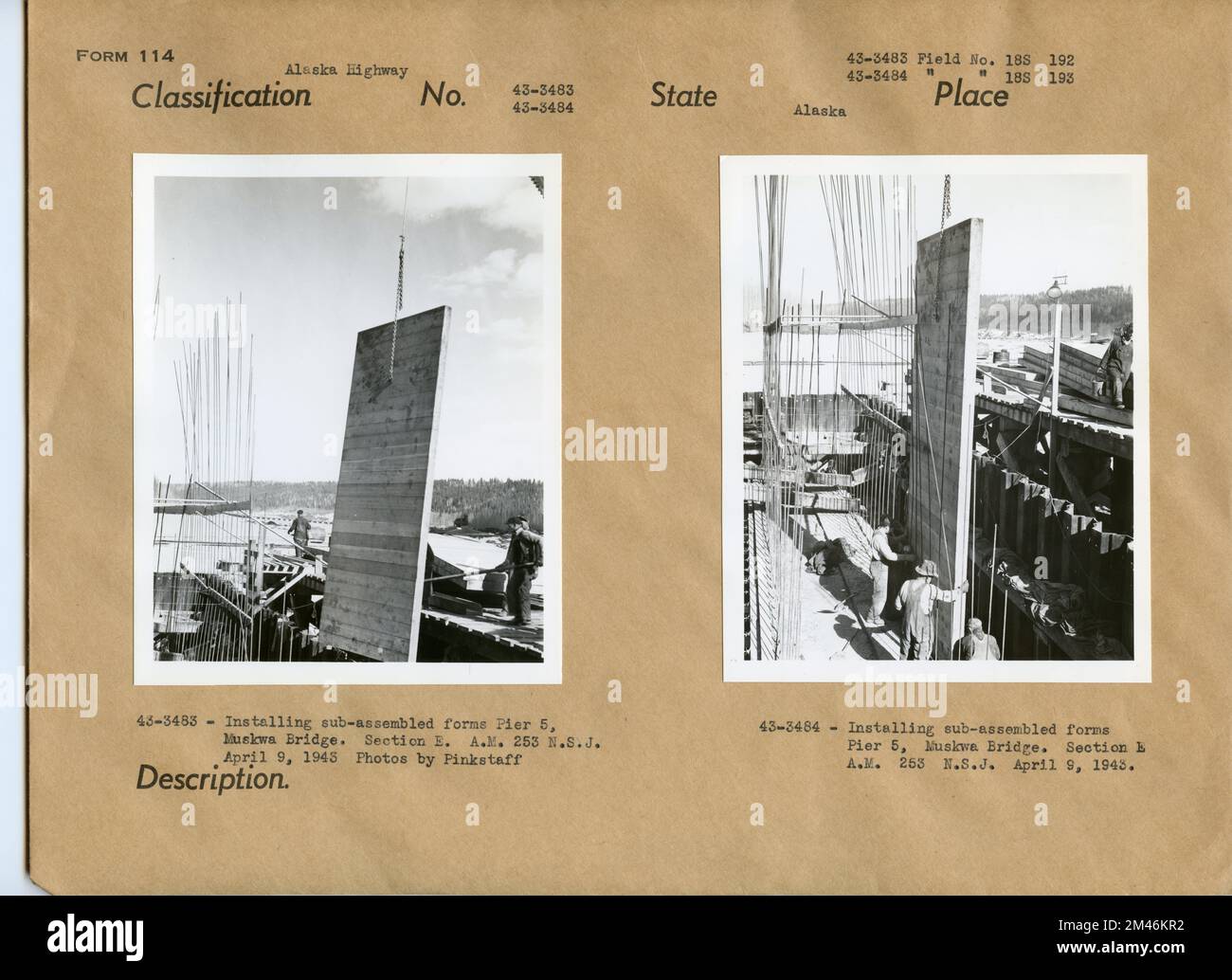 Muska River Bridge. Original caption: Installing sub-assembled forms ...