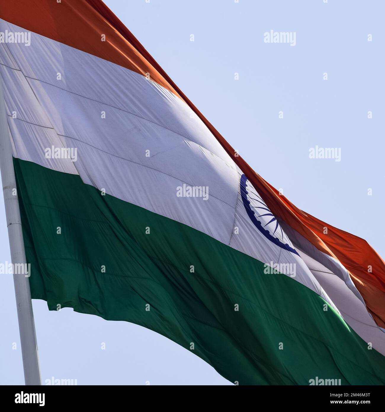 India flag flying high at Connaught Place with pride in blue sky, India ...