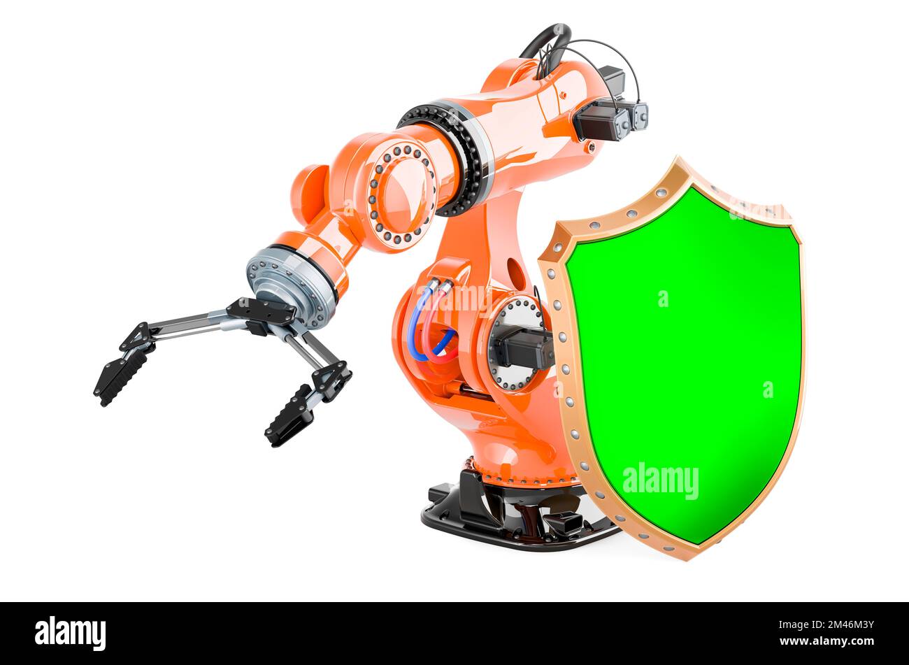 Robotic arm with shield, 3D rendering isolated on white background ...