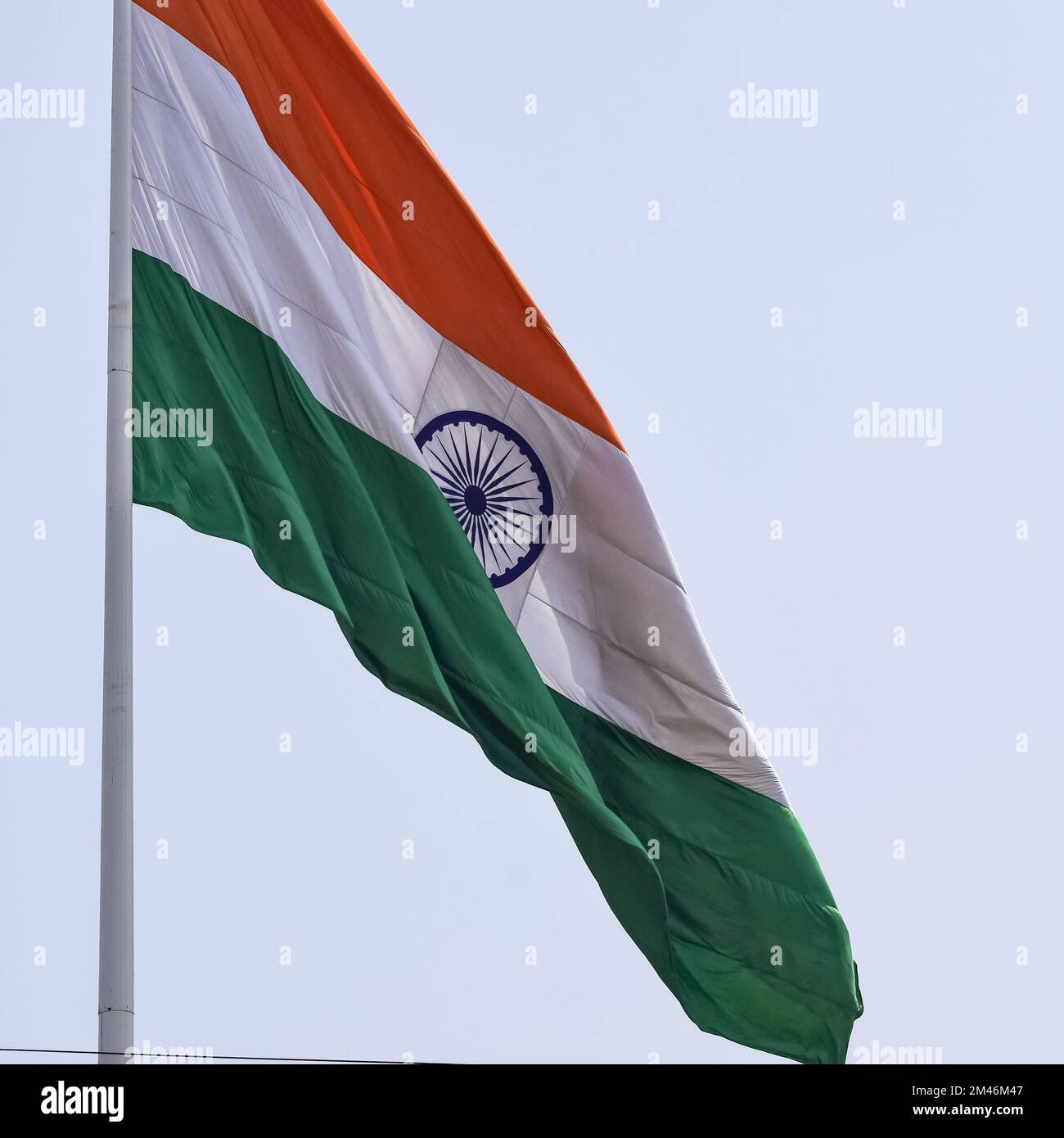 India flag flying high at Connaught Place with pride in blue sky, India ...