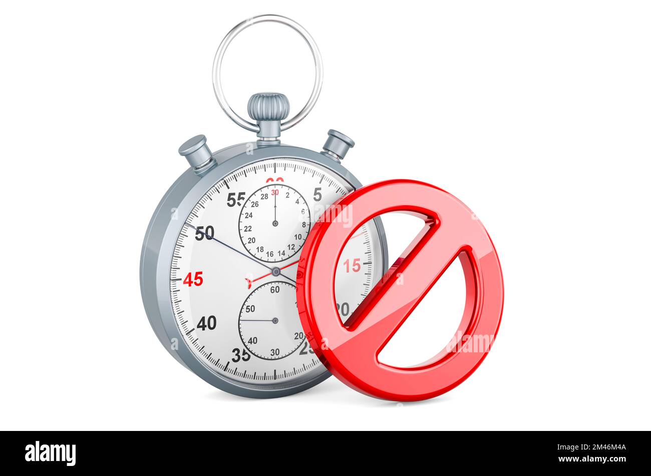 Stopwatch with forbidden symbol, 3D rendering isolated on white ...