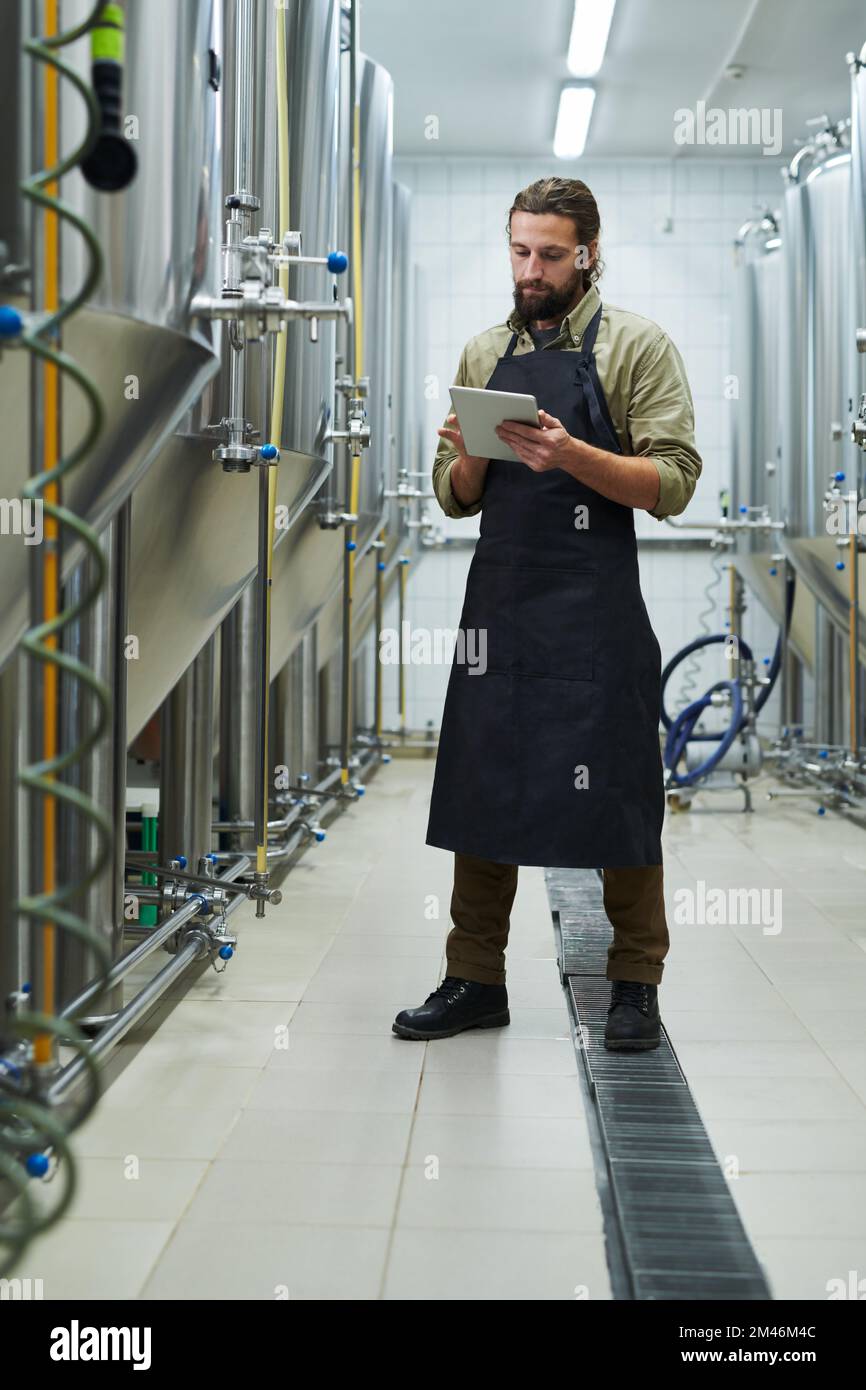 Beer brewery owner controlling production process via application on ...