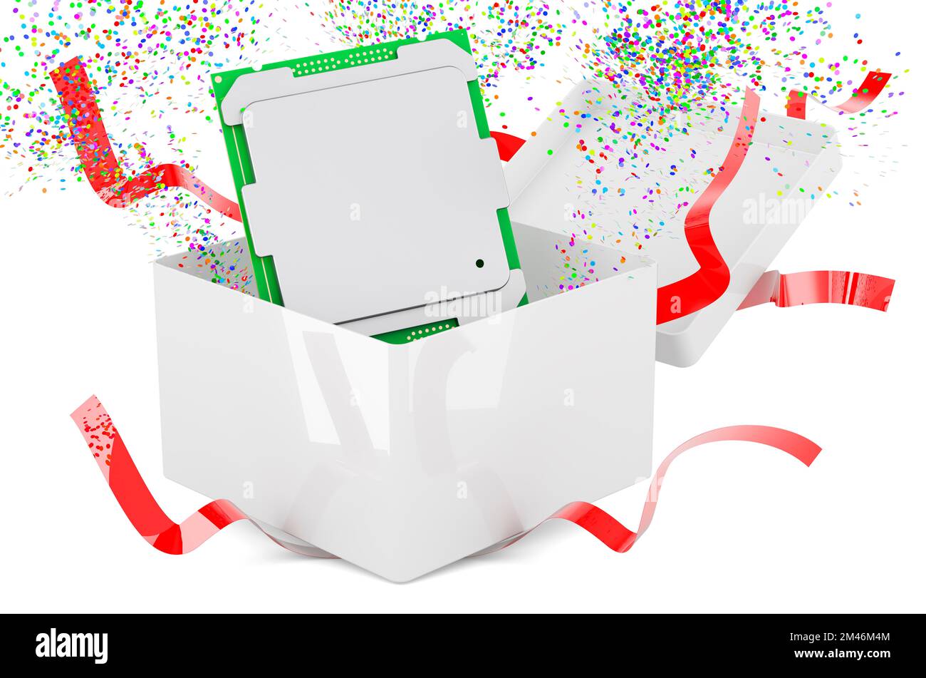 CPU inside gift box, present concept. 3D rendering isolated on white ...