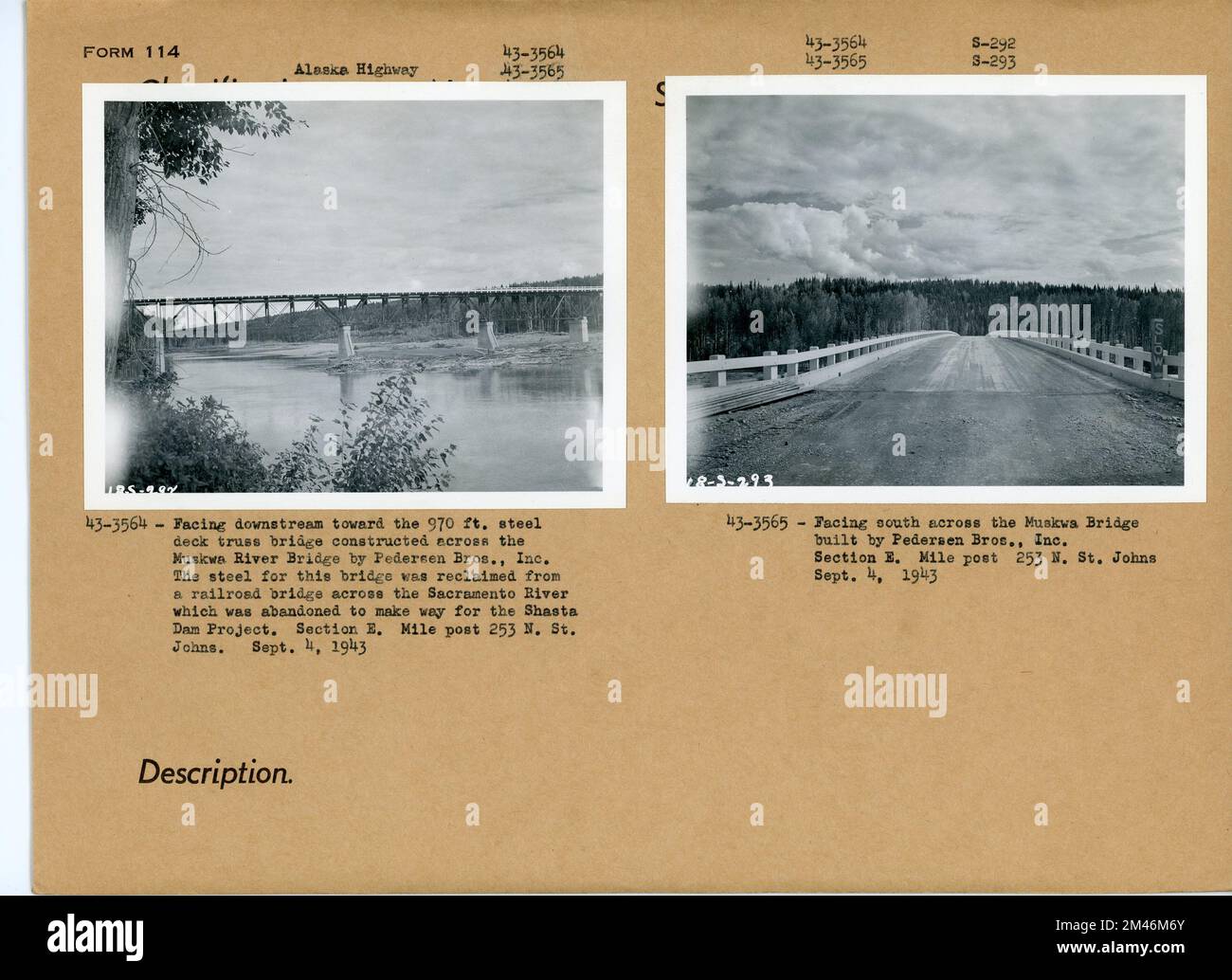 The Alaska Highway. Original caption: 43-3564: Facing downstream toward ...