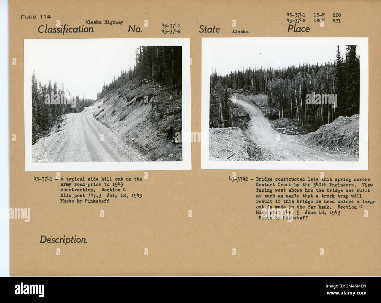 The Alaska Highway. Original caption: 43-3741: A typical side hill cut ...