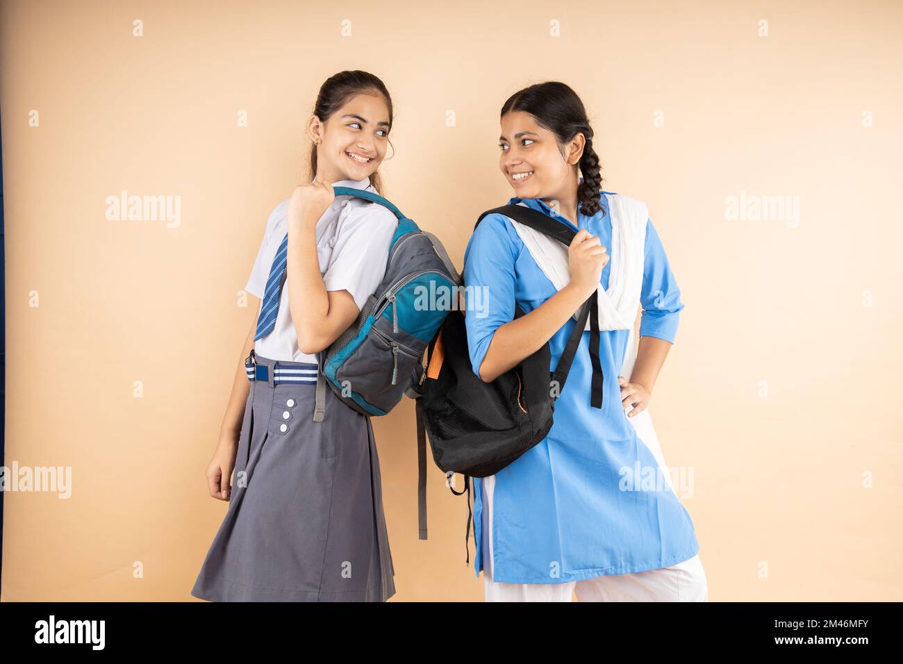 Happy Rural and Modern Indian student schoolgirls wearing school ...