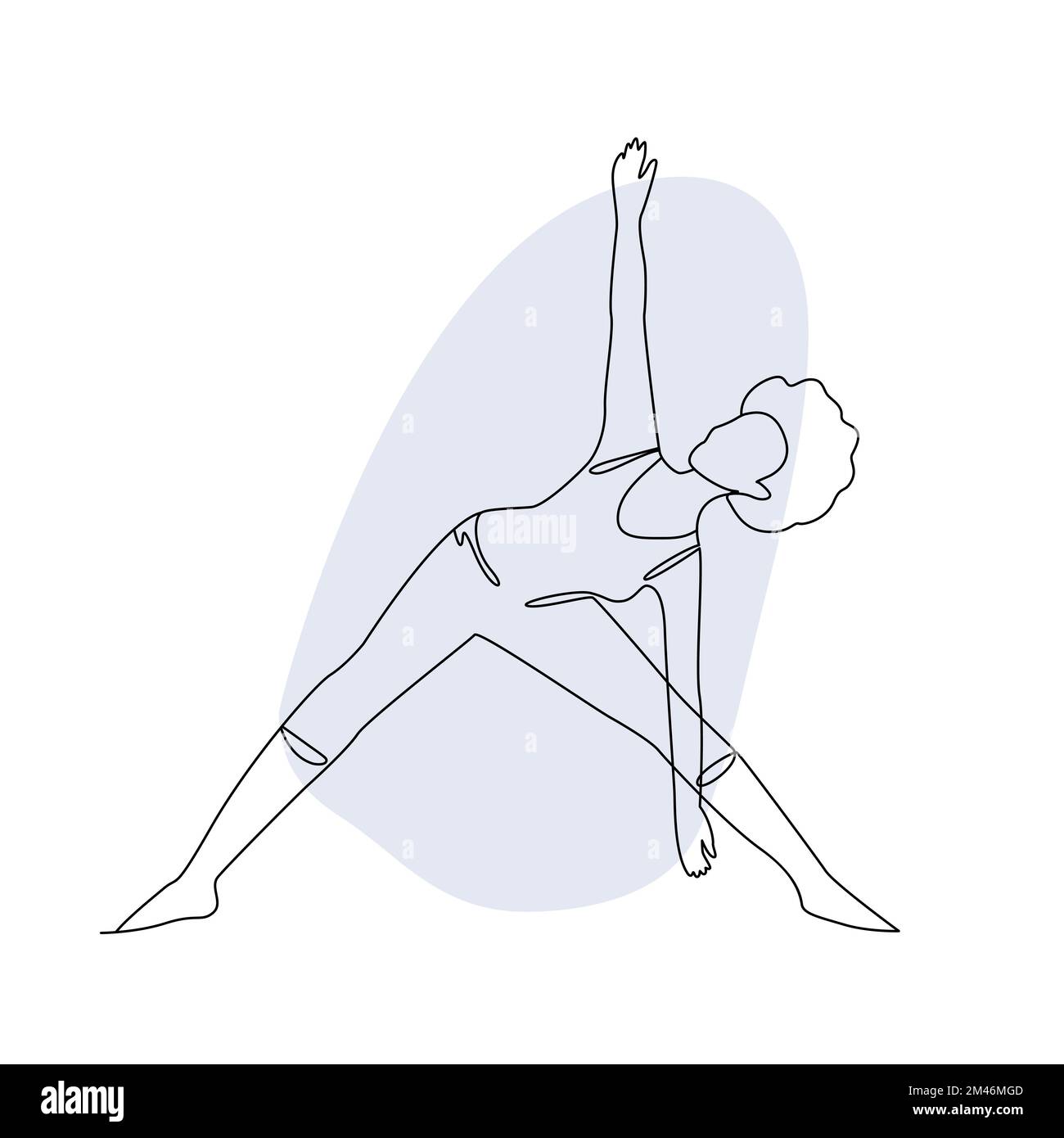 Single line drawing of a girl standing in a yoga pose with abstract ...