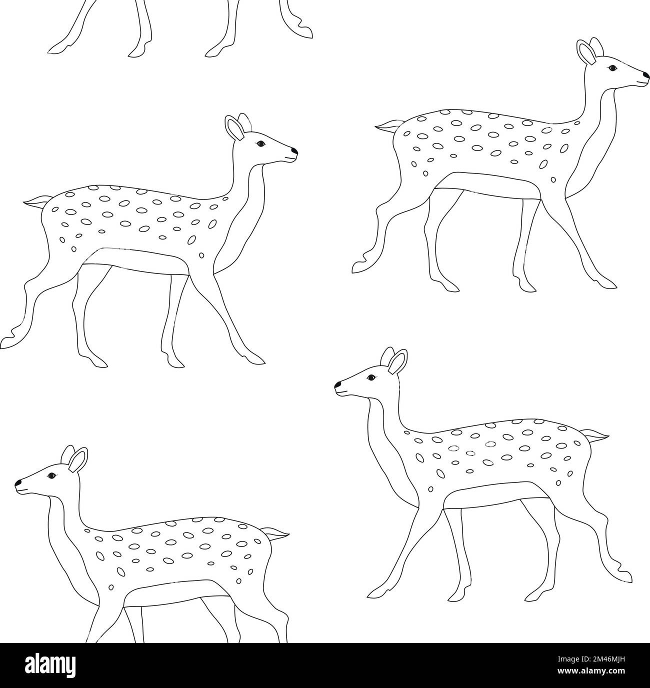 Vector seamless pattern of hand drawn flat outline deer isolated on ...