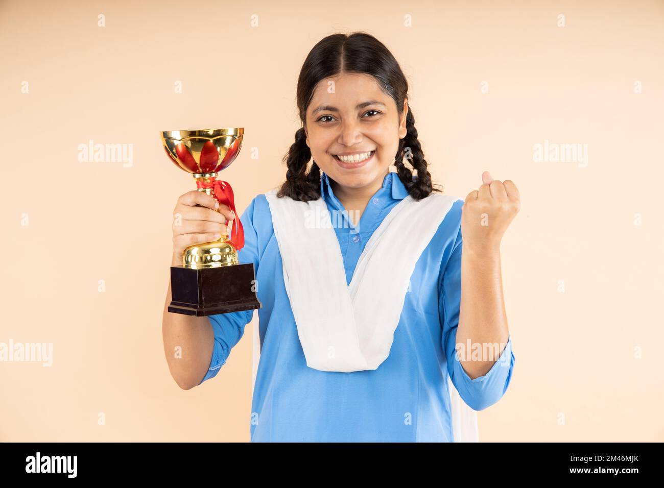 Happy Rural Indian student schoolgirl wearing blue government school ...