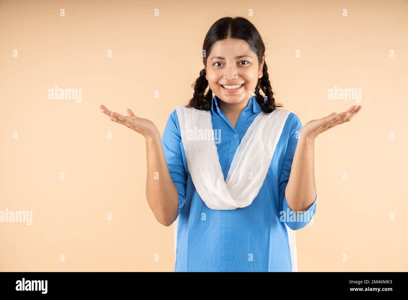 Happy Rural Indian student schoolgirl wearing blue government school ...