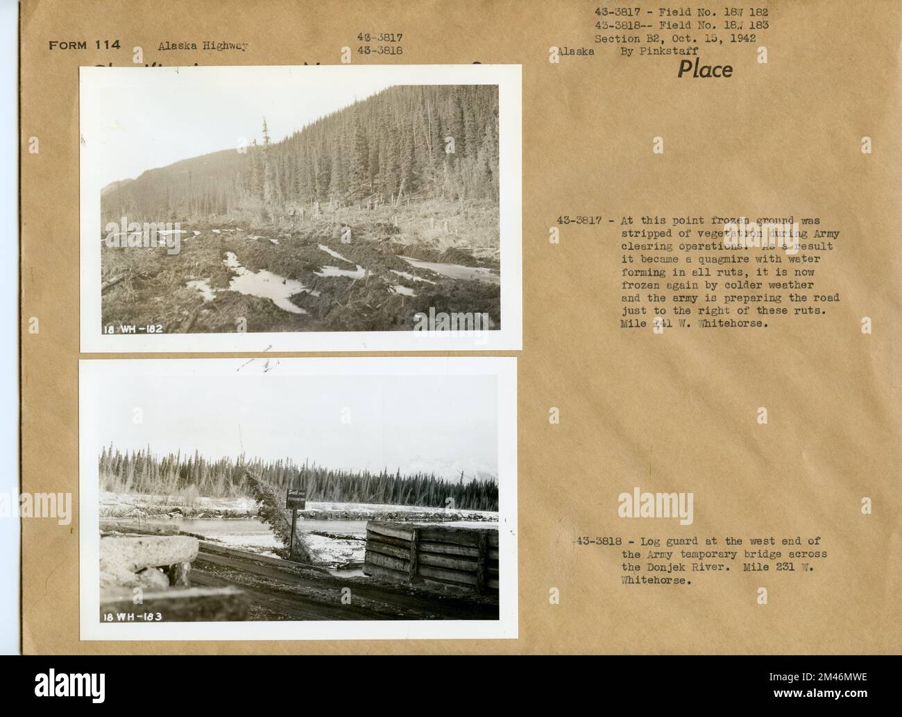 Ruts in Road; Log Guard Near Donjek River. Original caption: 43-3817 ...