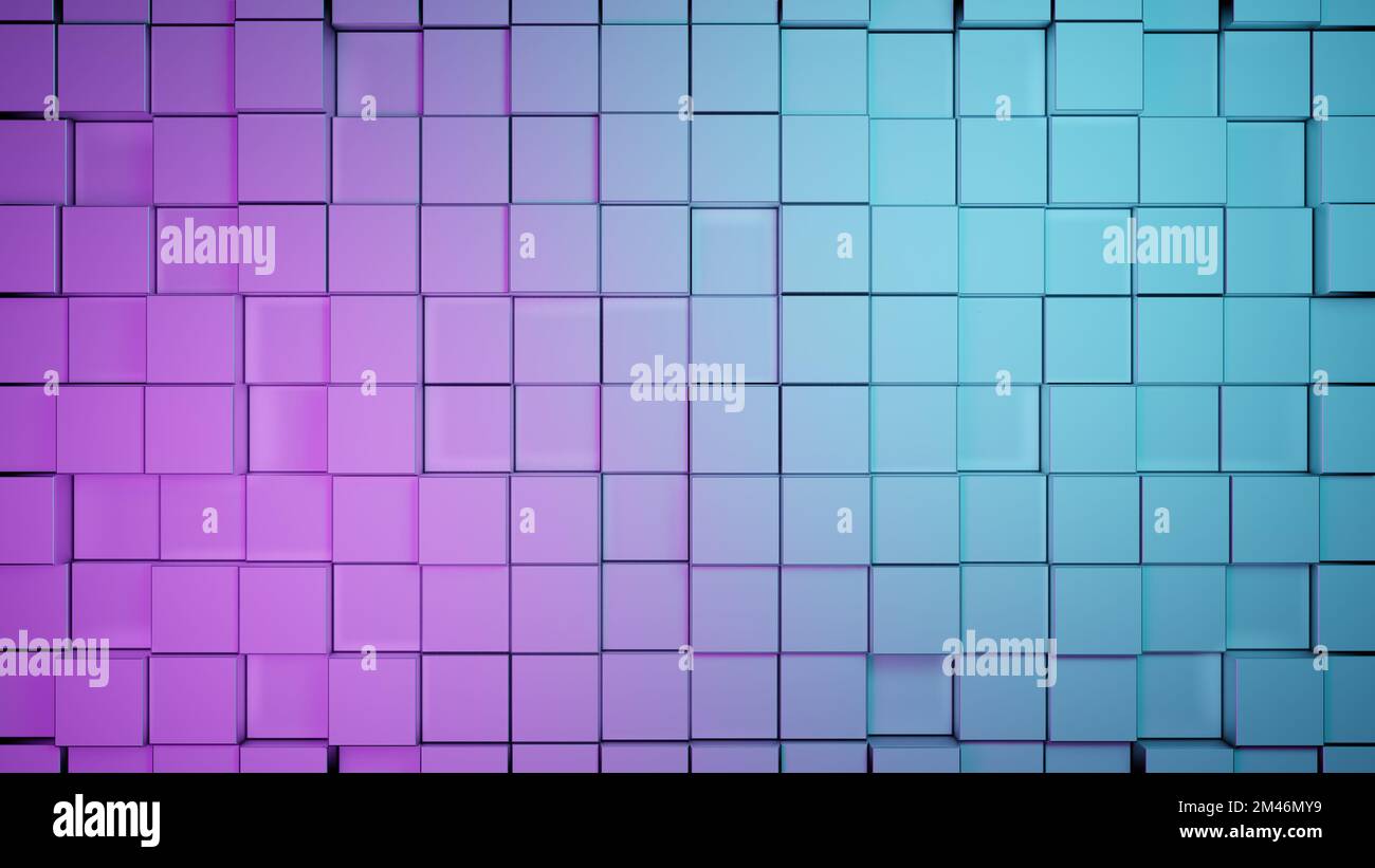 Randomly shifted purple and blue metallic floor tiles or square cubes ...