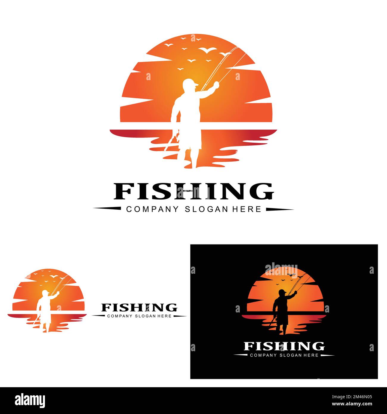 fishing logo icon vector, catch fish on the boat, outdoor sunset ...
