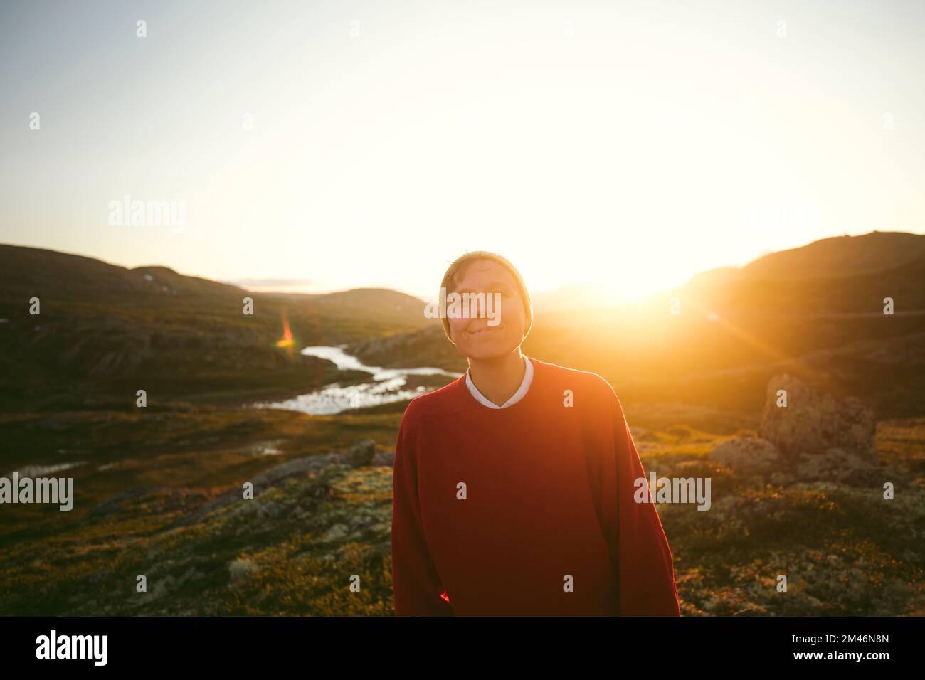Female hiker smiling at camera hi-res stock photography and images - Alamy