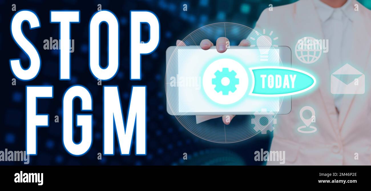 Hand writing sign Stop Fgm. Business concept Put an end on female ...