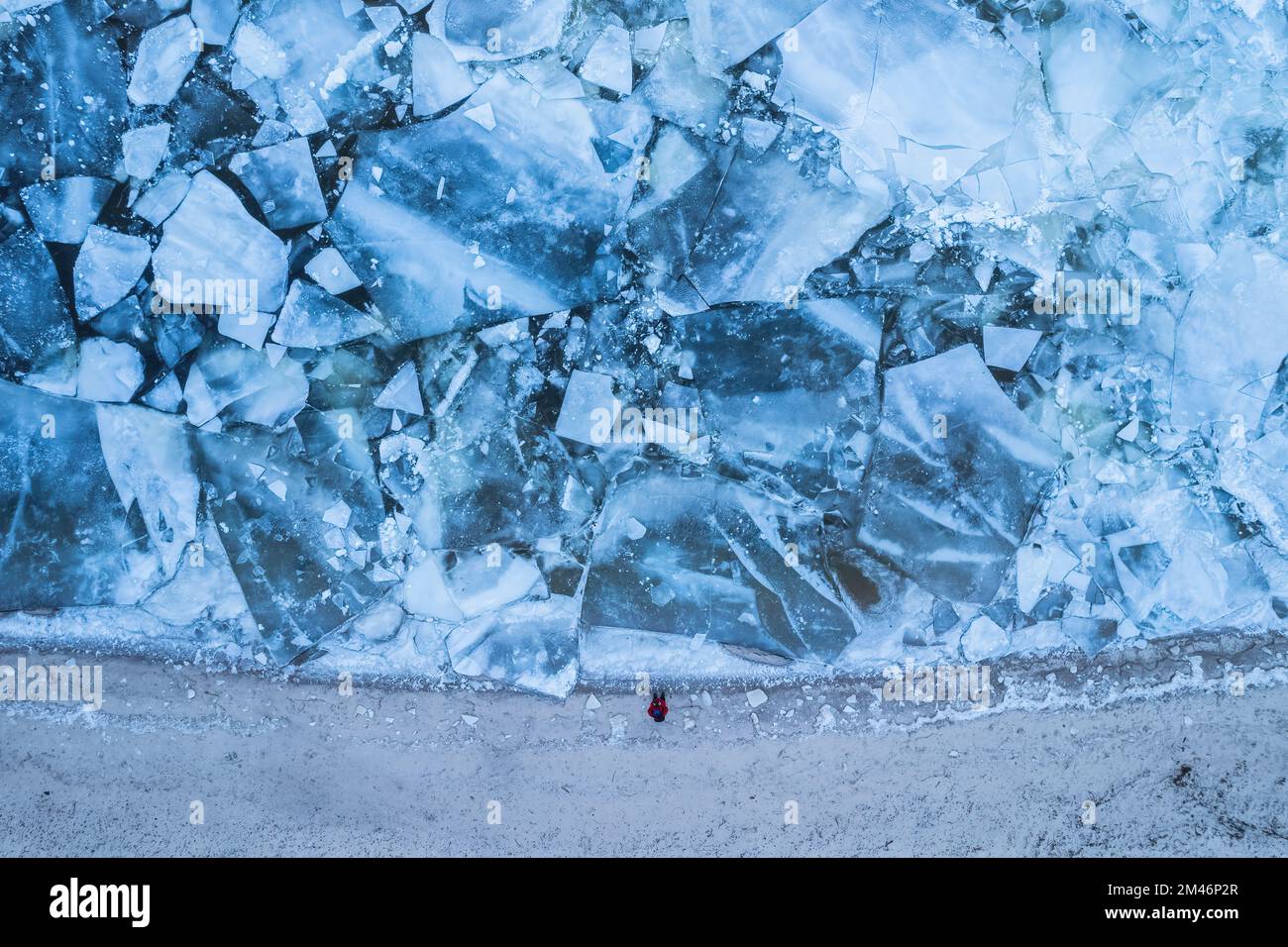 Aerial view of frozen lake. Ice from drone view. Background texture ...