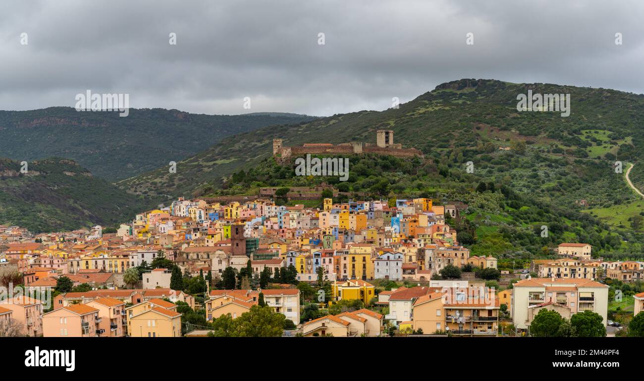 Bosa, Italy - 13 December, 2022: view of the colorful old town and ...