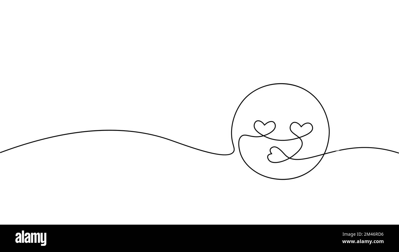 Heart eyes emoji single continuous line art. Romantic love date ...