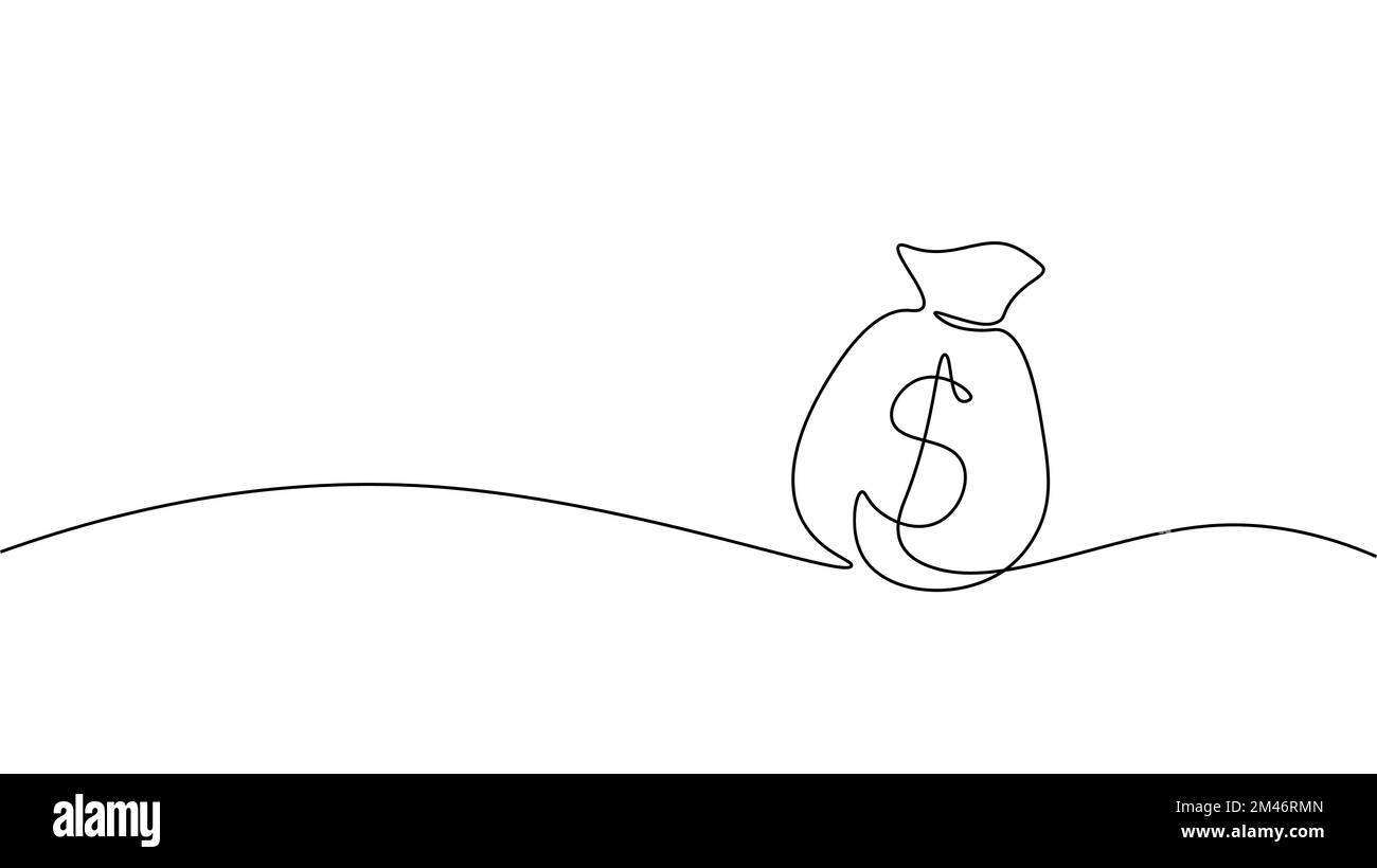 One line money wallet. Online market trade concept. Hand drawn sketch ...