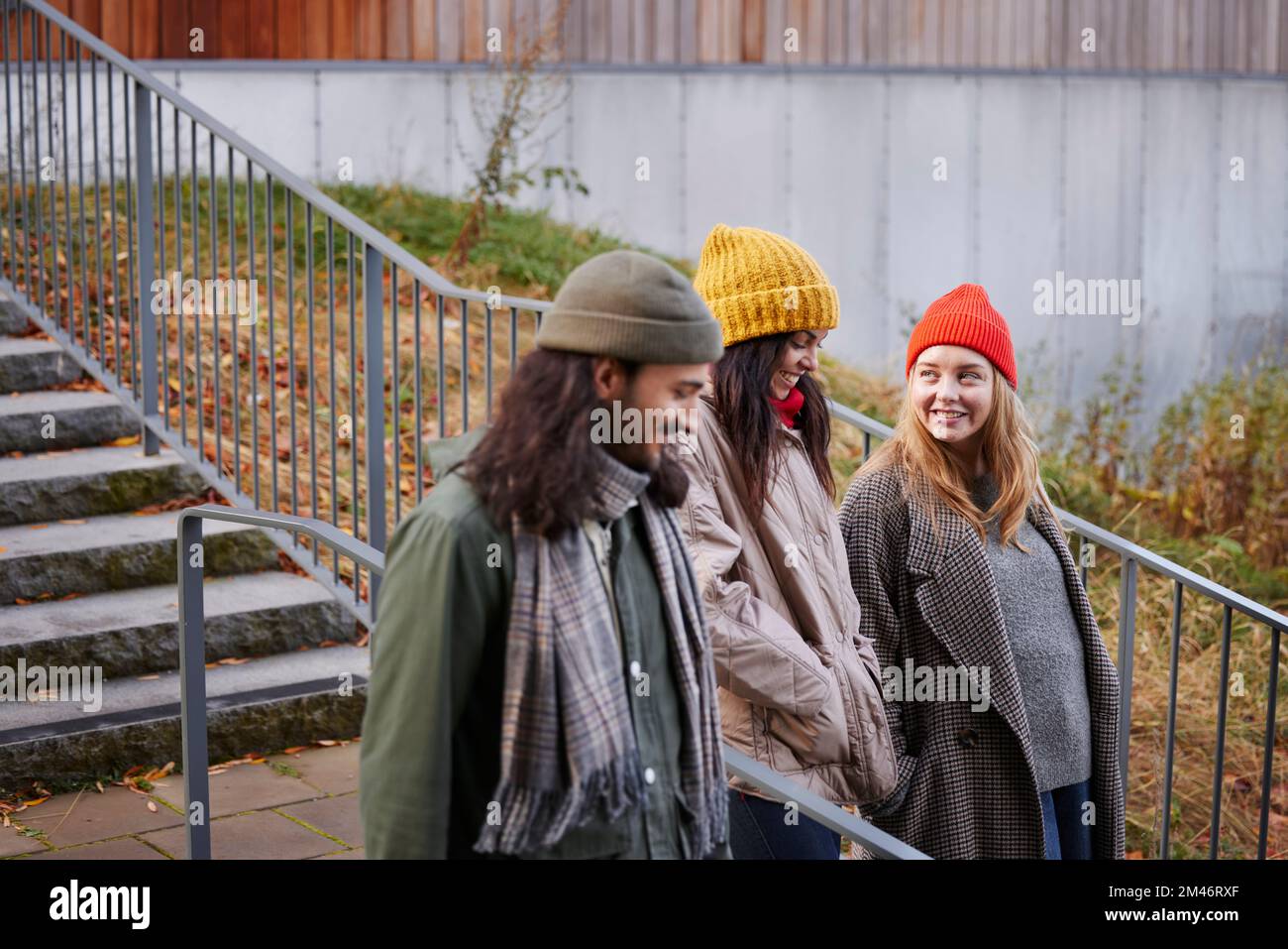 Smiling friends walking together Stock Photo - Alamy
