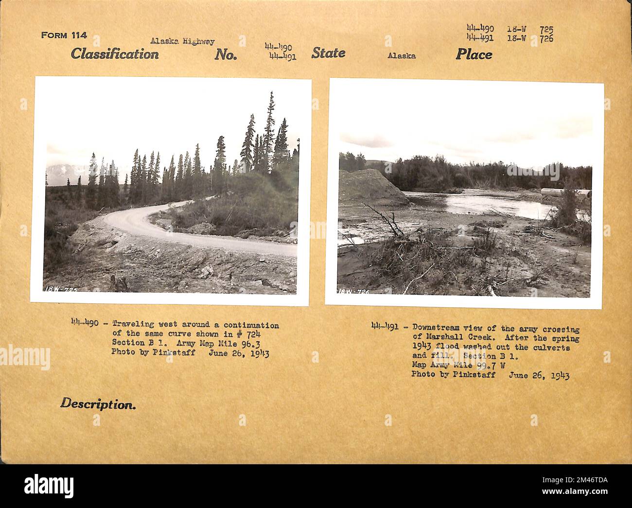 Traveling west around a bad curve; Downstream view of the army crossing ...