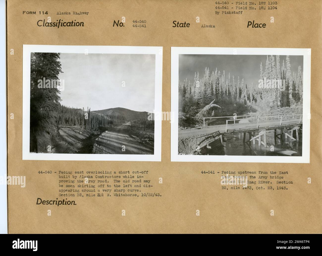 Army Road Improvements; Army Bridge Across Snag River. Original caption: 44-540: Facing east ...