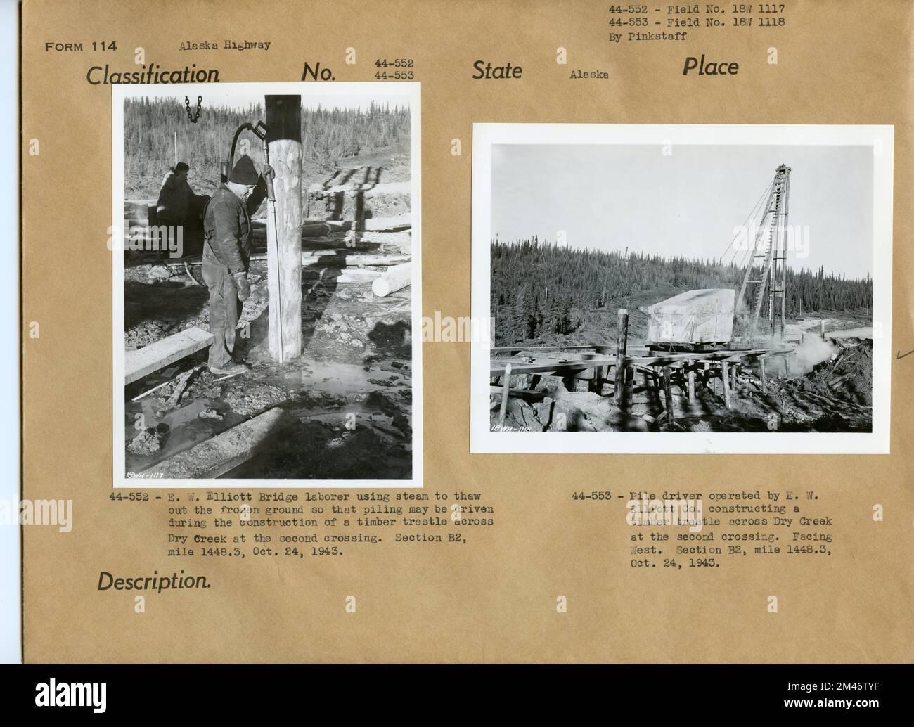 Timber Trestle Construction Across Dry Creek. Original caption: 44-552 ...