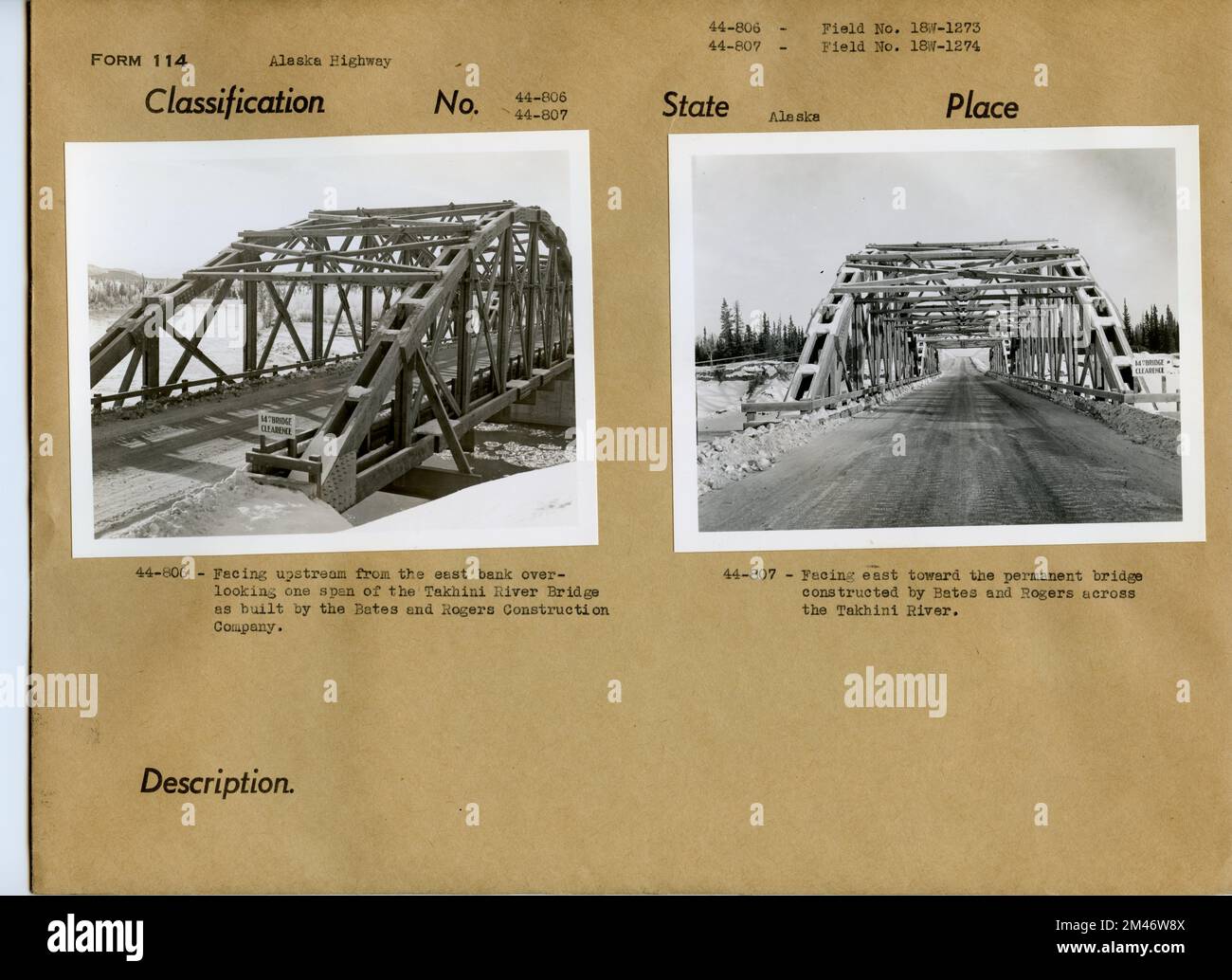 Takhini River Bridge. Original caption: 44-806: Facing upstream from the east bank overlooking ...