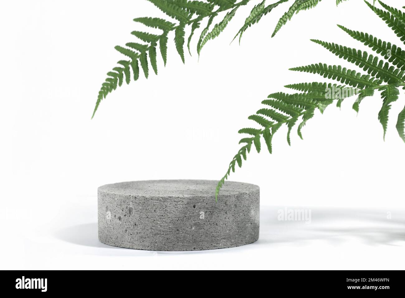Cylindrical stone concrete eco podium on white background with hard ...