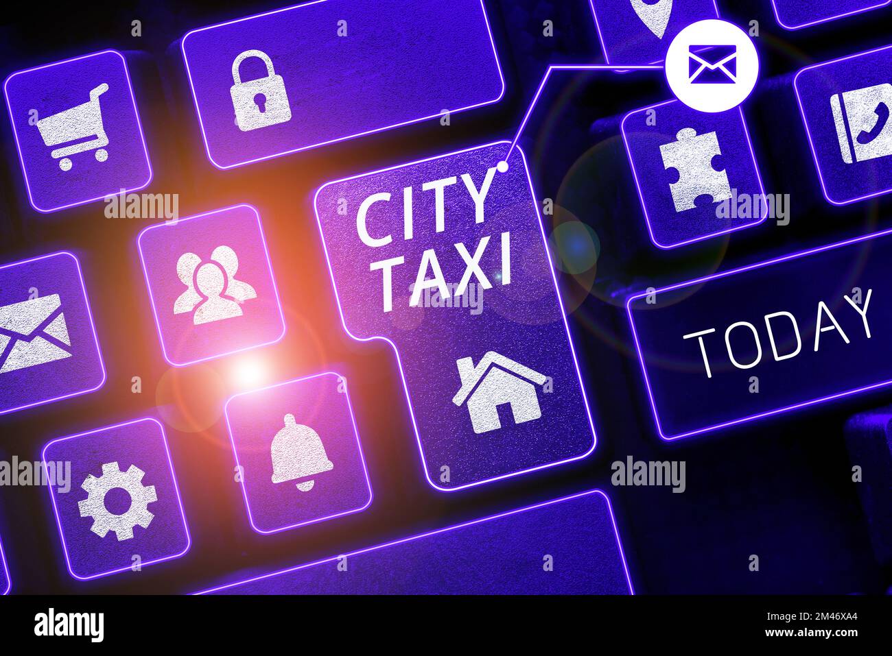 Sign displaying City Taxi. Word for type of vehicle for hire with a ...