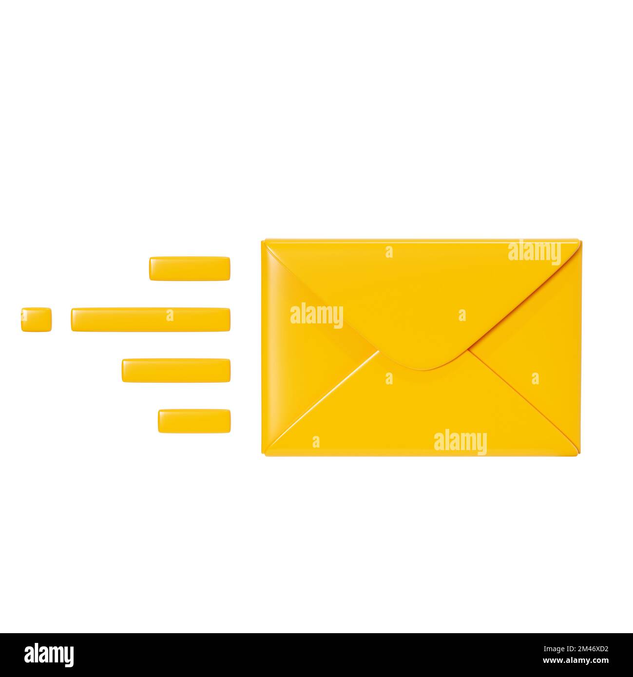 Letter 3d render - open yellow envelope with paper card and sign ...