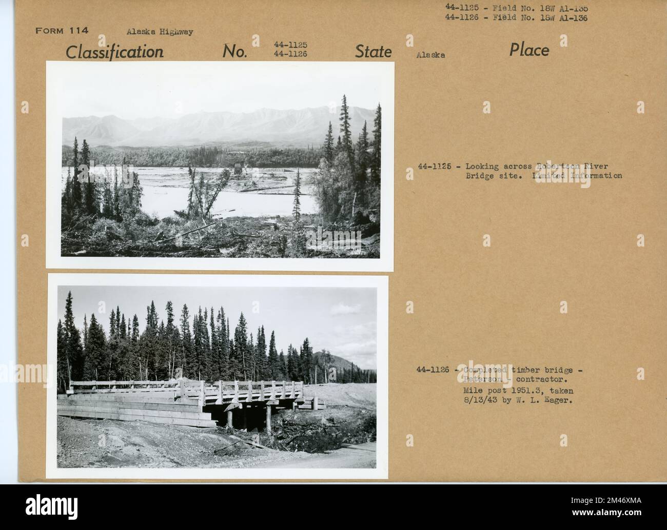 Looking across Robertson River; Completed timber bridge. Original ...