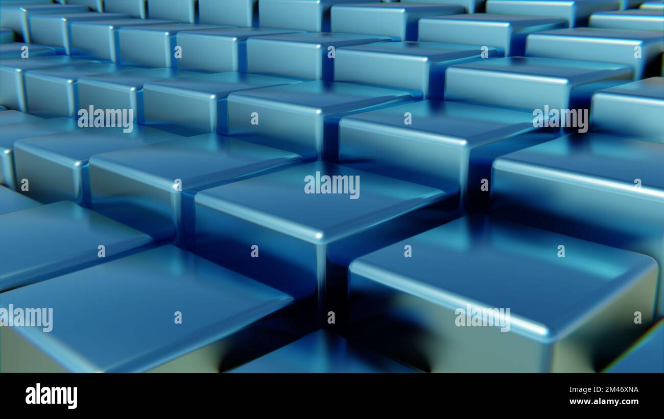 Digital cubic abstract background of blue color, metal squares ...