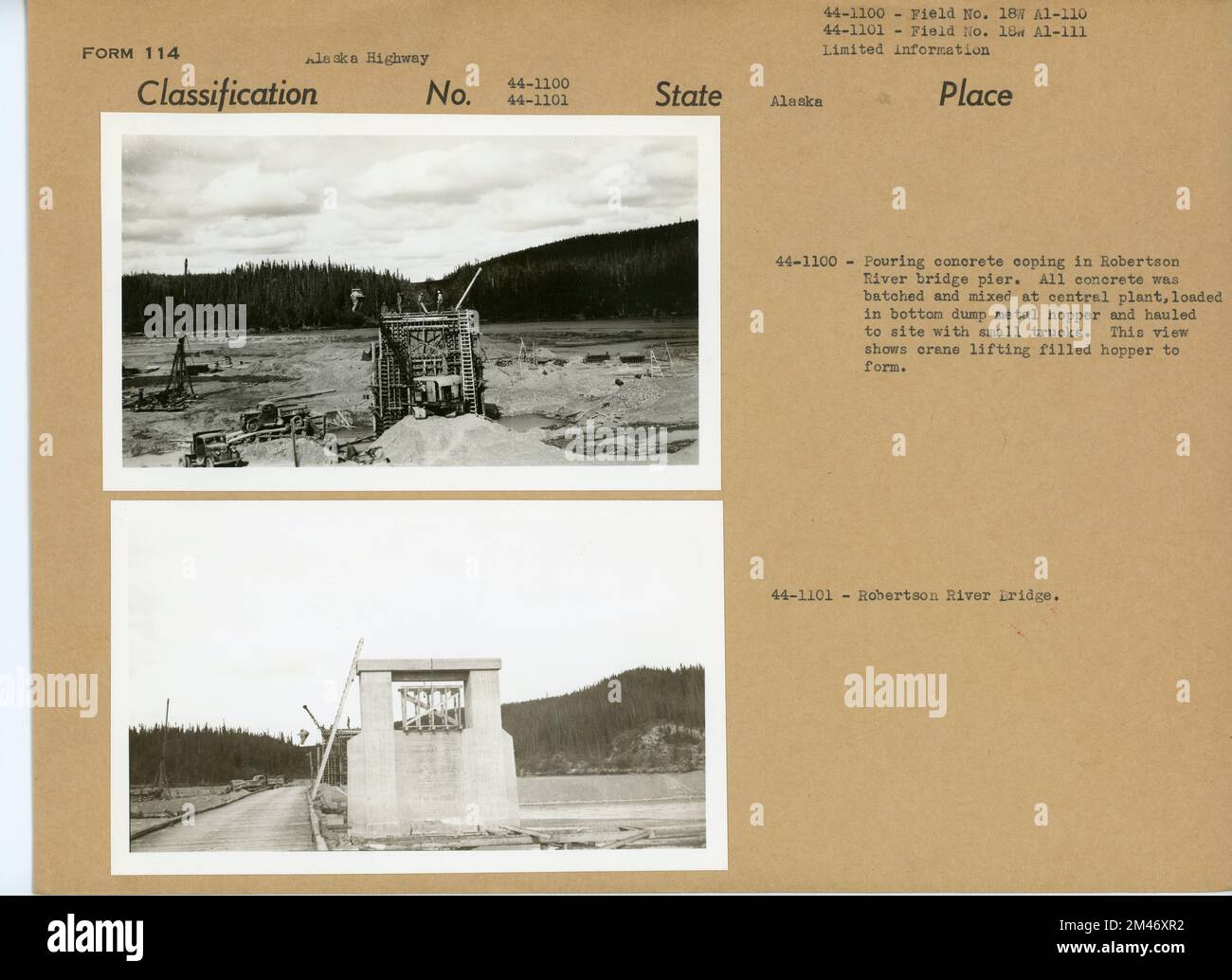 Pouring concrete coping in Robertson bridge pier. Robertson River ...