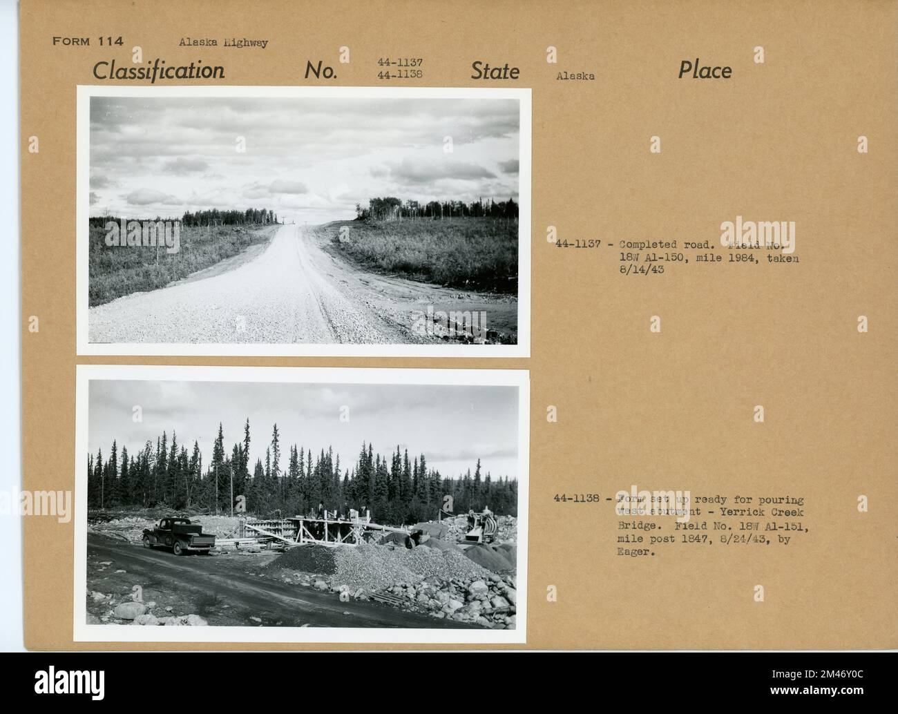 Completed Road; Form set up ready for pouring. Original caption: 44 ...