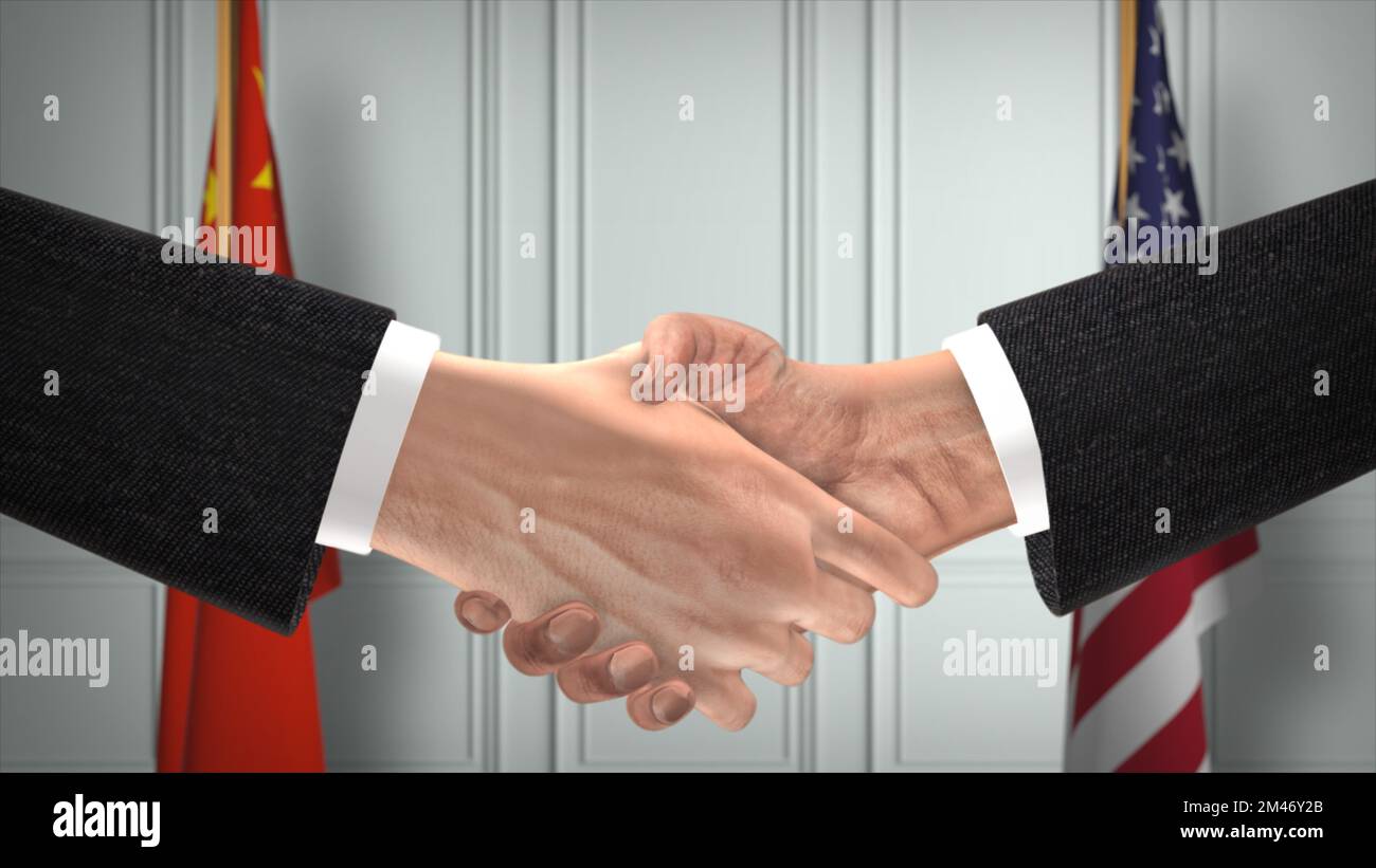 China and USA Partnership Business Deal. National Government Flags ...