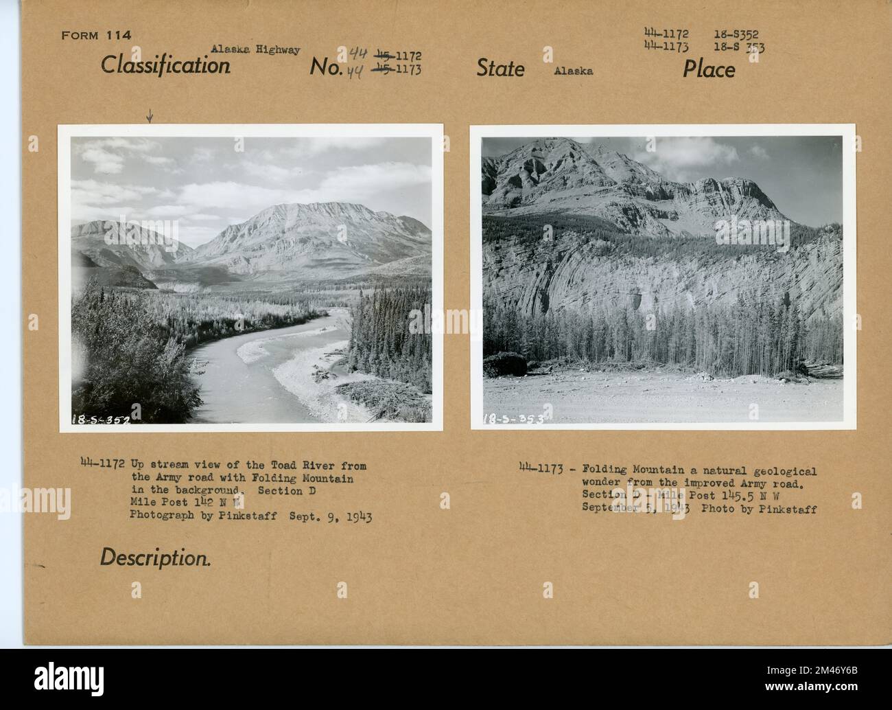 Up stream view; Folding Mountain. Original caption: 44-1172: Up stream ...