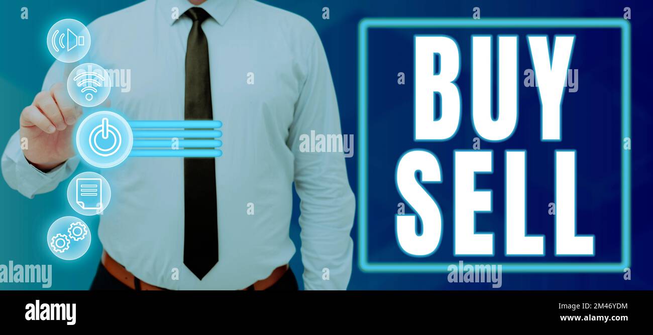 Conceptual caption Buy Sell. Word Written on The buying and selling of ...
