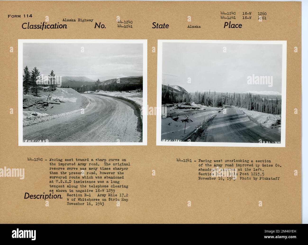 Facing east toward a sharp curve on the improved Army road; Facing west ...