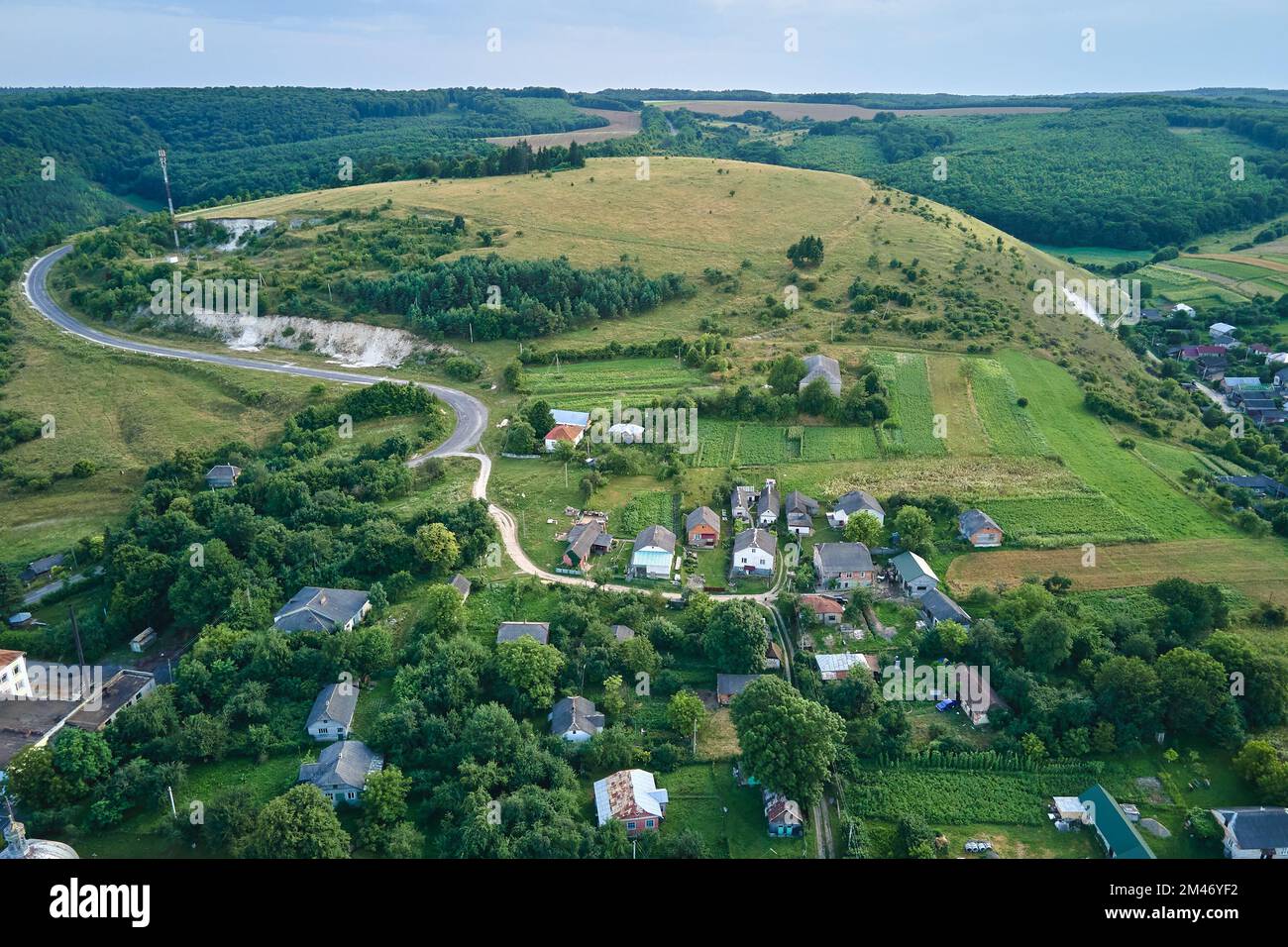 Aerial landscape view of green cultivated agricultural fields with ...