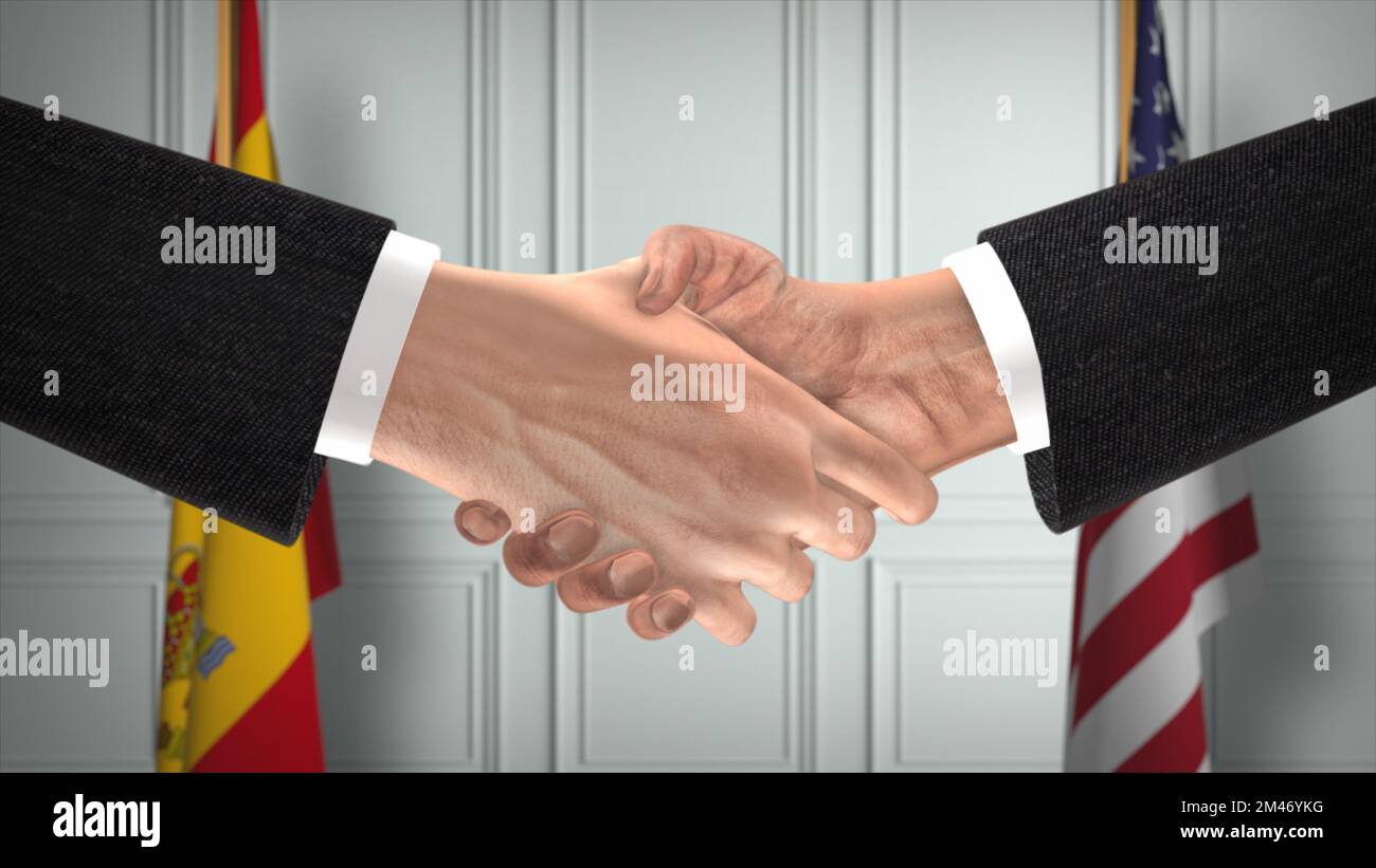 Spain and USA Partnership Business Deal. National Government Flags ...