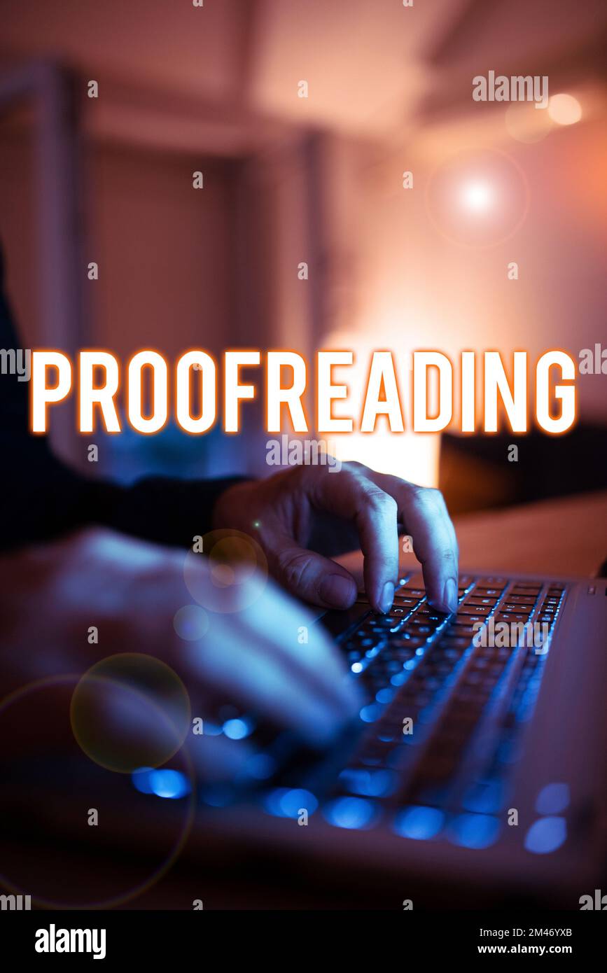 Text Caption Presenting Proofreading Business Overview Act Of Reading And Marking Spelling