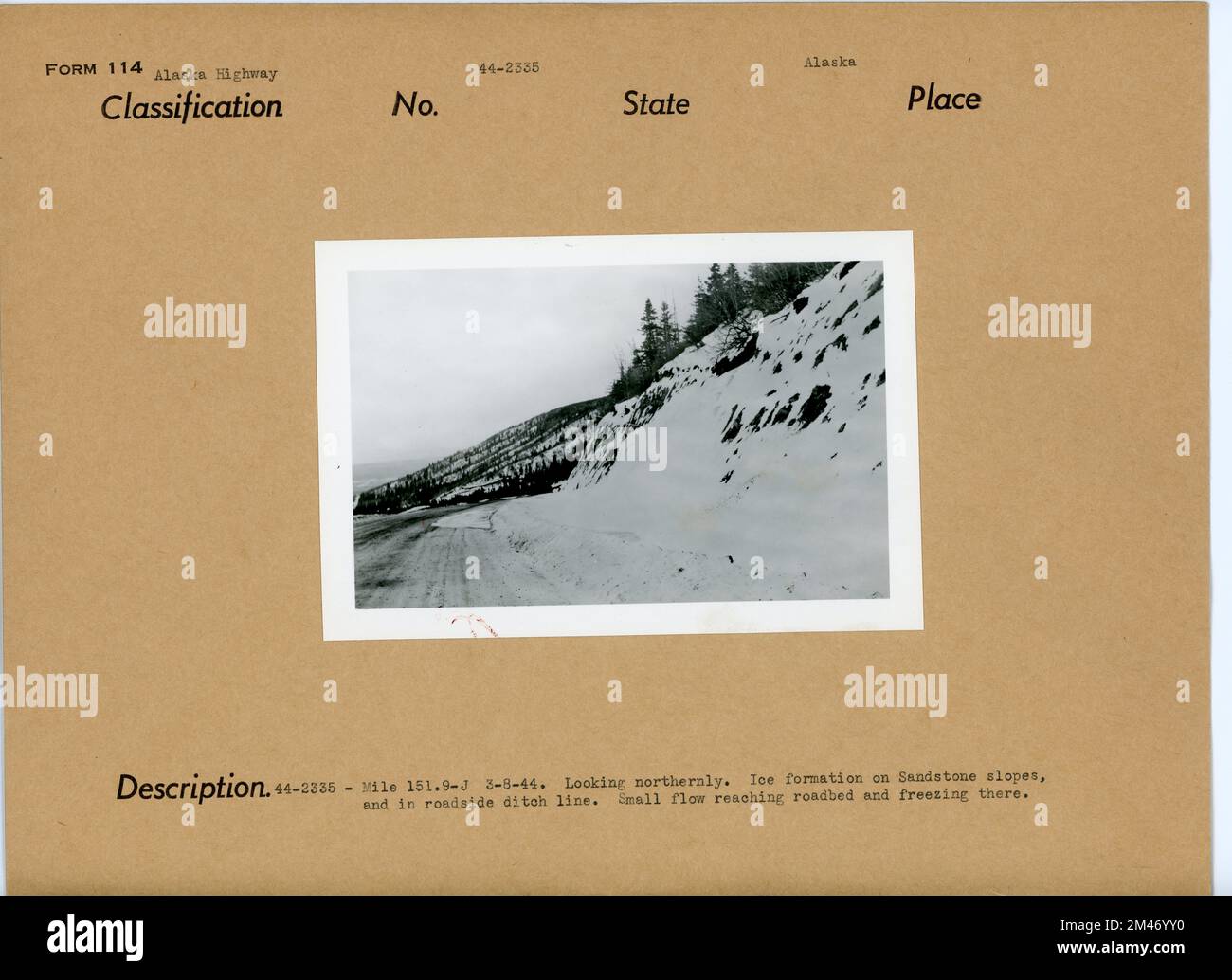 Looking northerly. Original caption: Ice formation on Sandstone slopes ...