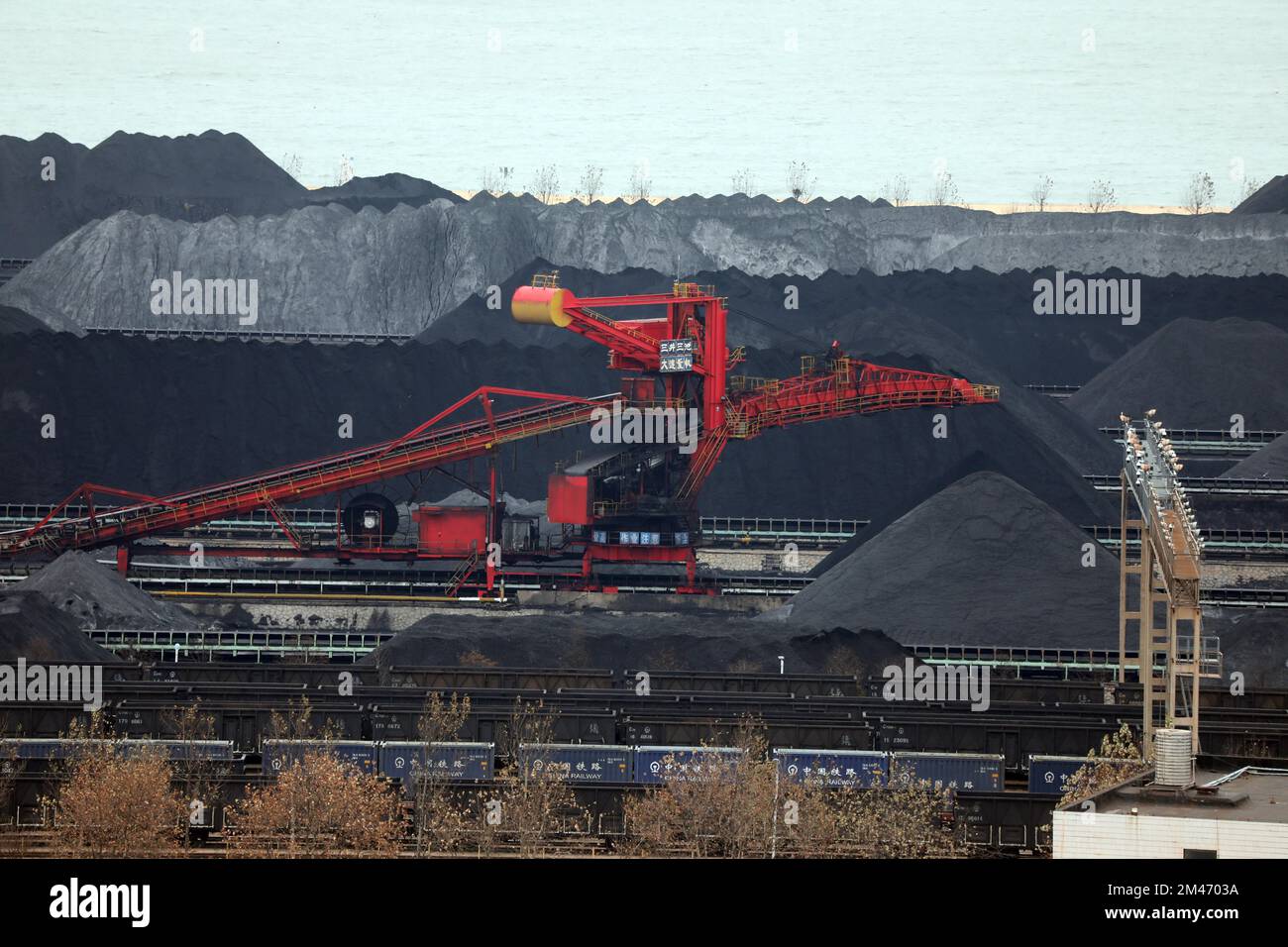 Aerial photo shows the busy working scene of Rizhao Port in Rizhao City ...