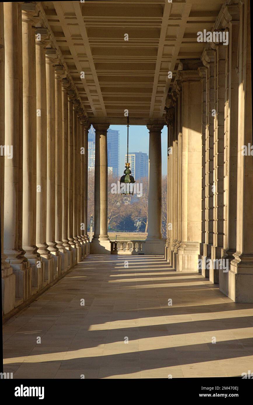 Greenwich Naval College columns with lamp and no people Stock Photo - Alamy