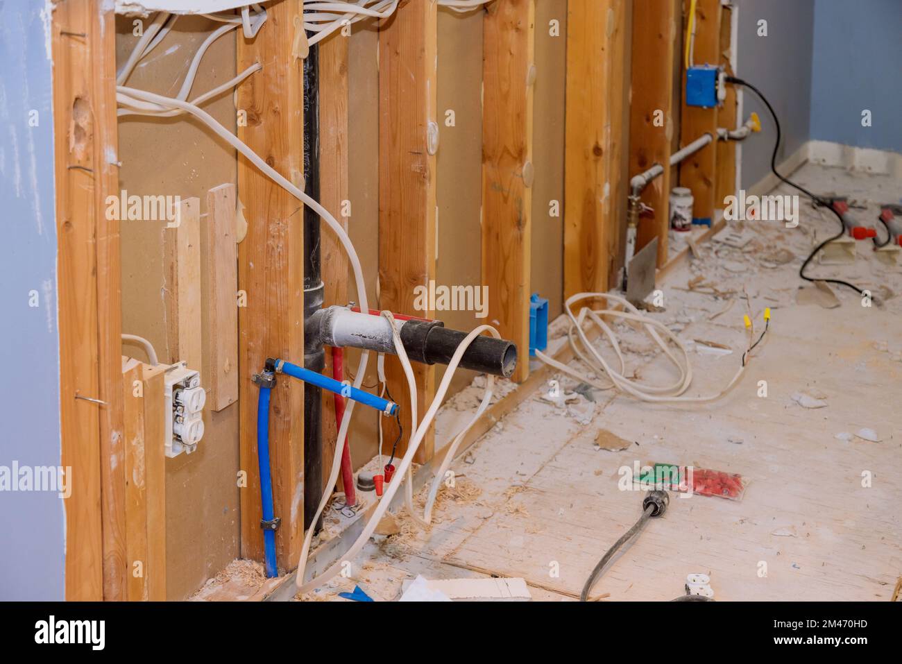 Renovation project in kitchen, construction phase where old kitchen is ...