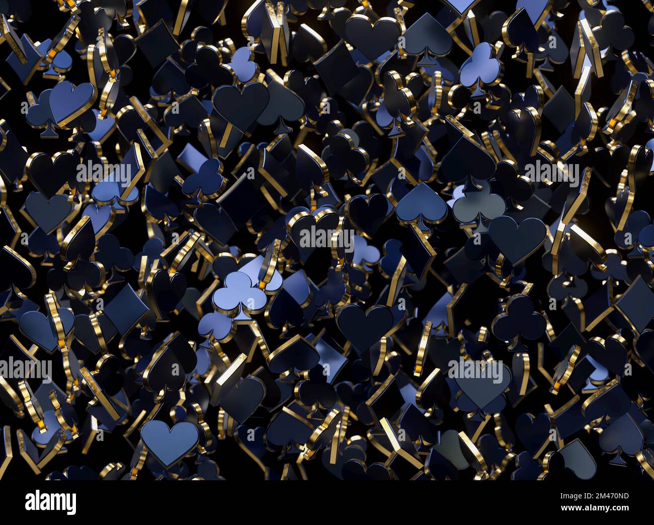 An array of blue and gold casino card heart, diamond, spade, and club ...